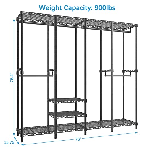 VIPEK V40 Wire Garment Rack Heavy Duty Clothes Rack for Hanging Clothes, Multi-Functional Bedroom Clothing Rack Freestanding Closet Wardrobe Rack, 76 inch L x 15.7 inch W x 75.6 inch H, Max Load 900lbs, Black