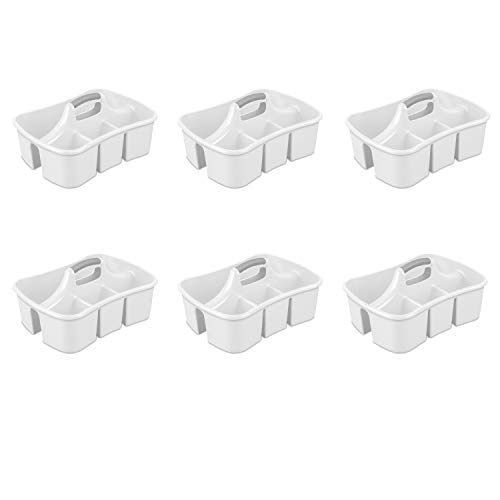 Sterilite 15888006 Divided Ultra Caddy, White Caddy w/ Titanium Insert, 6-Pack