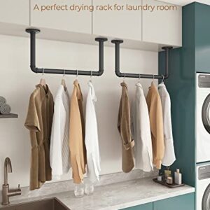 OROPY Industrial Pipe Clothes Rack 21.6” Set of 2, Heavy Duty Wall Mounted Black Iron Garment Bar, Multi-Purpose Clothing Hanging Rod for Laundry Room and Closet Storage