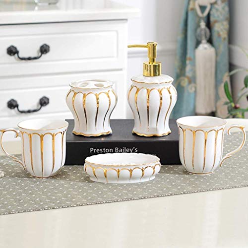 TFIIEXFL Ceramic Wash Set-Bathroom Accessories Set - Toothbrush Holder, Soap Dish, Soap/Lotion Dispenser, Tumbler