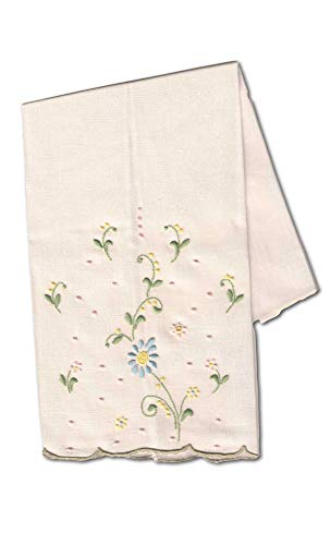 Threads Woven Pure Linen Fingertip Guest Towel Bath Linens | Vintage Hand Embroidery, Ecru