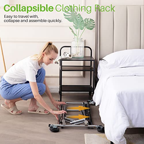 HOKEEPER 400 lbs Load Capacity Commercial Grade Clothing Garment Racks Heavy Duty Double Rails Adjustable Collapsible Rolling Clothes Rack on Wheels, Chrome Finish