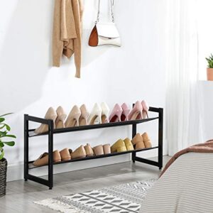 SONGMICS Shoe Rack, 2-Tier Stackable Shoe Storage Shelf, Flat or Angled Shoe Organizer, Metal Shoe Tower Stand for Closet Entryway, Black