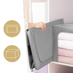 Stackable Clothes Storage Box for Clothing Gadgets,Steel Frame Storage Bins for Bedding Blankets Toys Gift,Foldable Oxford Fabric Closet Organizer Bag Set with Carry Handles and Clear Window (Large- 66L x3 Pack, Grey)