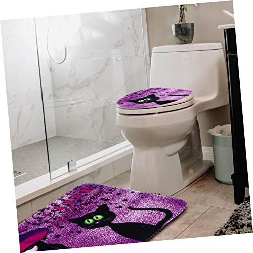 Zerodeko 3pcs Toilet Seat Three Piece Set Toilet Floor Mat Shower Curtain Set Toilet Cover Seat Toilet Floor Mat Set Toliet Cover Toilet Seat Cover Purple Halloween Polyester (Polyester