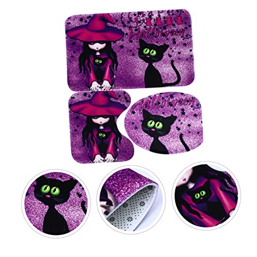 Zerodeko 3pcs Toilet Seat Three Piece Set Toilet Floor Mat Shower Curtain Set Toilet Cover Seat Toilet Floor Mat Set Toliet Cover Toilet Seat Cover Purple Halloween Polyester (Polyester