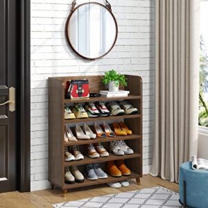 Tribesigns Shoe Rack, 5 Tier Wood Shoe Storage Cabinet 16 Pair, Free Standing Shoe Organizer Shoe Shelf Stand for Entryway Hallway Closet, Rustic Brown