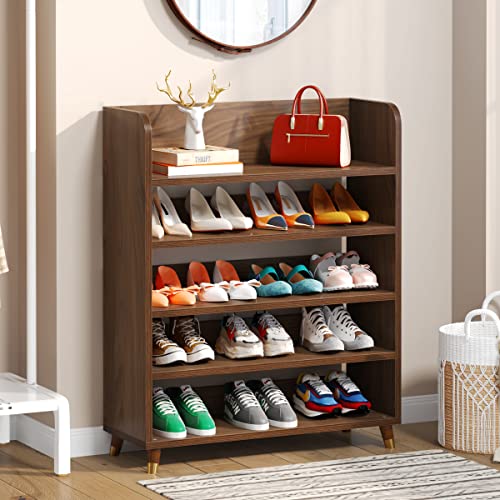 Tribesigns Shoe Rack, 5 Tier Wood Shoe Storage Cabinet 16 Pair, Free Standing Shoe Organizer Shoe Shelf Stand for Entryway Hallway Closet, Rustic Brown