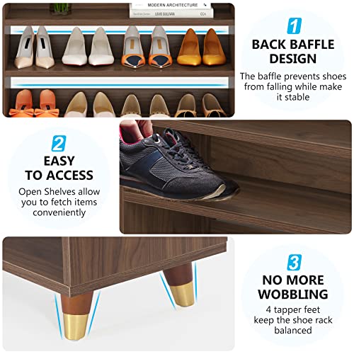 Tribesigns Shoe Rack, 5 Tier Wood Shoe Storage Cabinet 16 Pair, Free Standing Shoe Organizer Shoe Shelf Stand for Entryway Hallway Closet, Rustic Brown