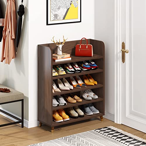 Tribesigns Shoe Rack, 5 Tier Wood Shoe Storage Cabinet 16 Pair, Free Standing Shoe Organizer Shoe Shelf Stand for Entryway Hallway Closet, Rustic Brown