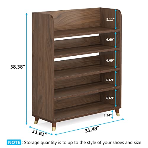 Tribesigns Shoe Rack, 5 Tier Wood Shoe Storage Cabinet 16 Pair, Free Standing Shoe Organizer Shoe Shelf Stand for Entryway Hallway Closet, Rustic Brown