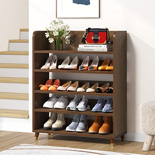 Tribesigns Shoe Rack, 5 Tier Wood Shoe Storage Cabinet 16 Pair, Free Standing Shoe Organizer Shoe Shelf Stand for Entryway Hallway Closet, Rustic Brown