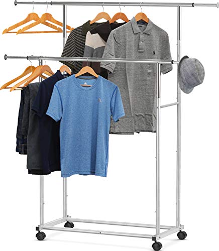 Simple Houseware Standard Double Rod Garment Rack, Silver