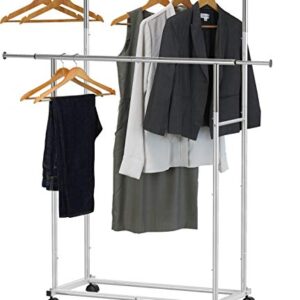 Simple Houseware Standard Double Rod Garment Rack, Silver