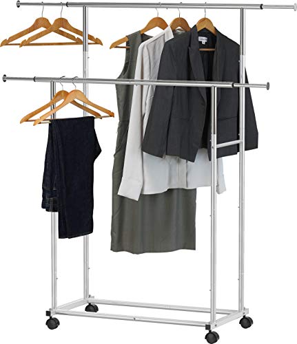 Simple Houseware Standard Double Rod Garment Rack, Silver