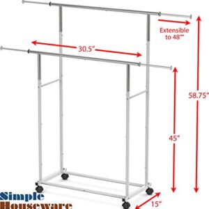 Simple Houseware Standard Double Rod Garment Rack, Silver