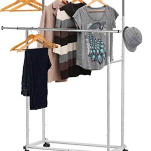 Simple Houseware Standard Double Rod Garment Rack, Silver