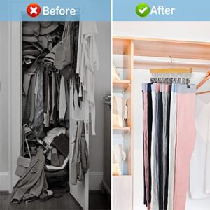 Resovo Upgrade Legging Organizer, Wooden Legging Storage Organizer Space Saving 20 Metal Hooks Closet Organizer and Storage for Leggings, Pants, Skirts etc. 4 Pack