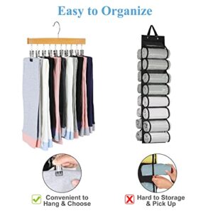 Resovo Upgrade Legging Organizer, Wooden Legging Storage Organizer Space Saving 20 Metal Hooks Closet Organizer and Storage for Leggings, Pants, Skirts etc. 4 Pack