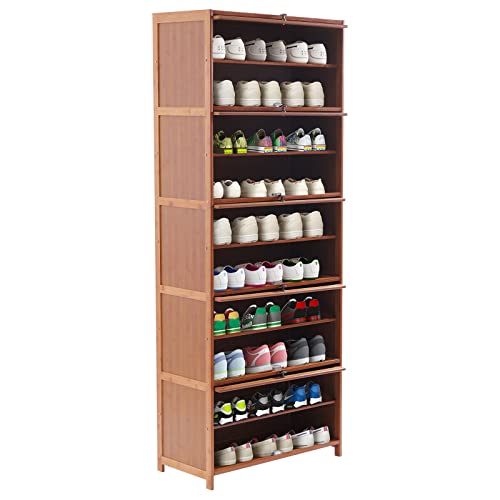 DYRABREST 10-Tier Shoe Organizer Cabinet with Cover Wood Shoe Cabinet Shoe Rack Tiered Storage with Sophisticated Handle and Extra Storage Platform for Home (10-Tier 70cm)