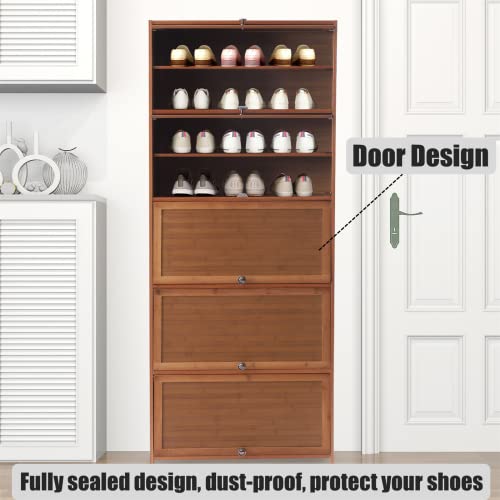 DYRABREST 10-Tier Shoe Organizer Cabinet with Cover Wood Shoe Cabinet Shoe Rack Tiered Storage with Sophisticated Handle and Extra Storage Platform for Home (10-Tier 70cm)