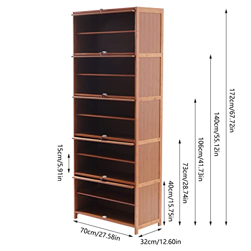 DYRABREST 10-Tier Shoe Organizer Cabinet with Cover Wood Shoe Cabinet Shoe Rack Tiered Storage with Sophisticated Handle and Extra Storage Platform for Home (10-Tier 70cm)