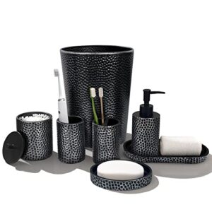 lkkl bathroom accessory set-7 pcs bathroom accessories set with bathroom trash can, soap dispenser set,bathroom tray,bathroom canister for qtip holder, toothbrush holder,tumbler,soap dish-silver