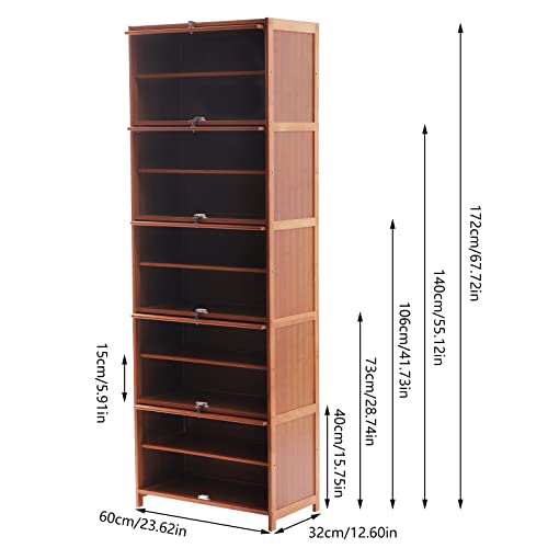 DYRABREST 10 Tier Bamboo Freestanding Shoes Rack, Tall Nan Bamboo Laminate Shoe Storage Cabinet with Doors Fashion Heels Sneakers Shelf Rack for Entryway Office Living Room