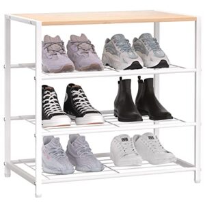 youdenova metal shoe rack, 4-tier shoe shelf with mdf wood top board, shoe tower for entryway, shoe storage organizer for hallway, closet, bedroom, living room - white oak