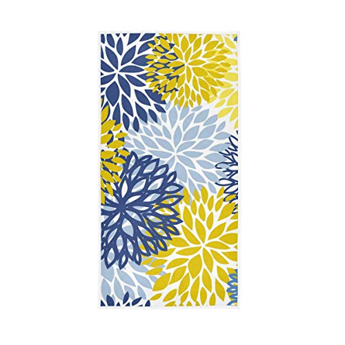 VIKKO Towels Hand Washcloths Polyester Fingertip Towel with Single-Sided Printing for Home Hotel Bathroom Decoration - 30x15 Inch (Blue Yellow Chrysanthemum Flowers)