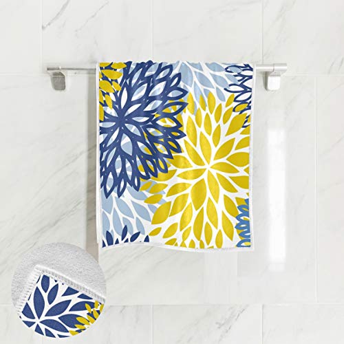 VIKKO Towels Hand Washcloths Polyester Fingertip Towel with Single-Sided Printing for Home Hotel Bathroom Decoration - 30x15 Inch (Blue Yellow Chrysanthemum Flowers)