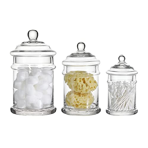 Motifeur Glass Apothecary Jars Bathroom Storage Organizer Canisters (Set of 3, Clear)