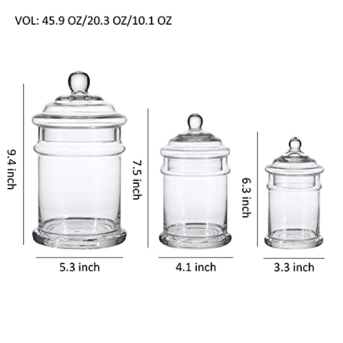 Motifeur Glass Apothecary Jars Bathroom Storage Organizer Canisters (Set of 3, Clear)