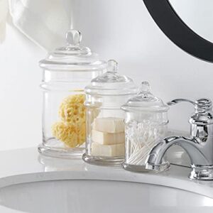 Motifeur Glass Apothecary Jars Bathroom Storage Organizer Canisters (Set of 3, Clear)