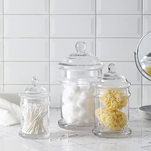 Motifeur Glass Apothecary Jars Bathroom Storage Organizer Canisters (Set of 3, Clear)