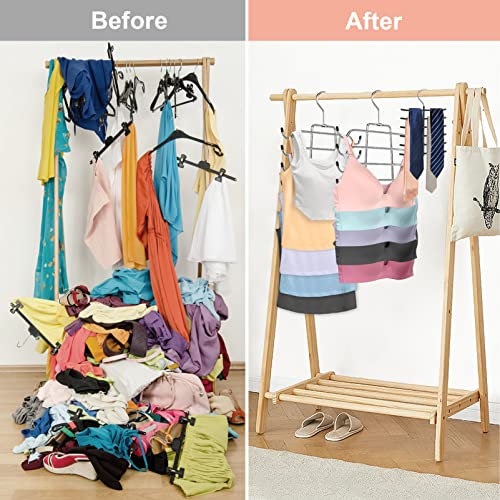 2 Pack Upgrade 9 Layers Pants Hangers Space Saving Antiquewhite+2 Pack Tank Top Hangers Space Saving Metal Bra Organizer for Closet Organizer Dorm Room Essentials