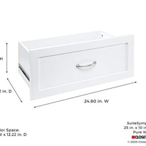 ClosetMaid SuiteSymphony Wood Drawer, Add On Accessory Shaker Style, for Storage, Closet, Clothes, 25" X 10", Pure White