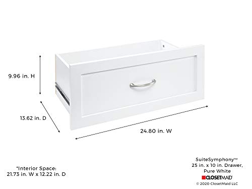 ClosetMaid SuiteSymphony Wood Drawer, Add On Accessory Shaker Style, for Storage, Closet, Clothes, 25" X 10", Pure White