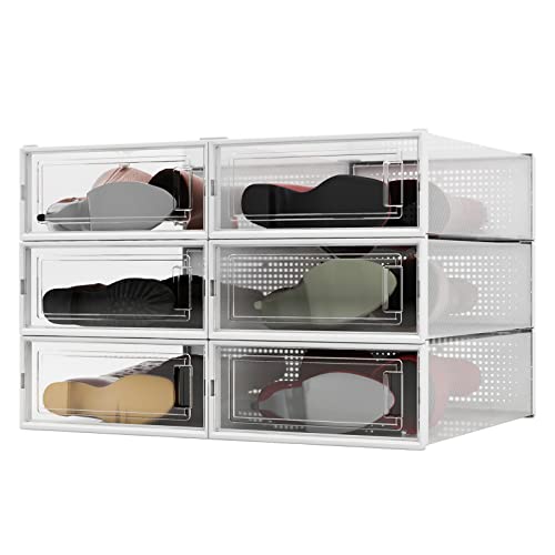 PARANTA 6-Piece Boot Shoe Storage Box, Stackable Clear Plastic Shoe Organizer, with Clear Door For Storing Women Shoes 20.5" x 12.5" x 5.5"