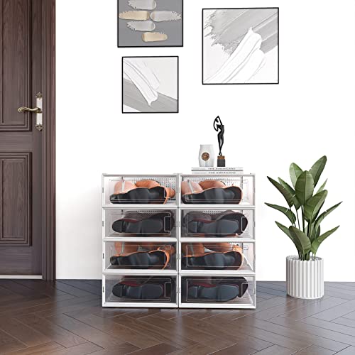 PARANTA 6-Piece Boot Shoe Storage Box, Stackable Clear Plastic Shoe Organizer, with Clear Door For Storing Women Shoes 20.5" x 12.5" x 5.5"