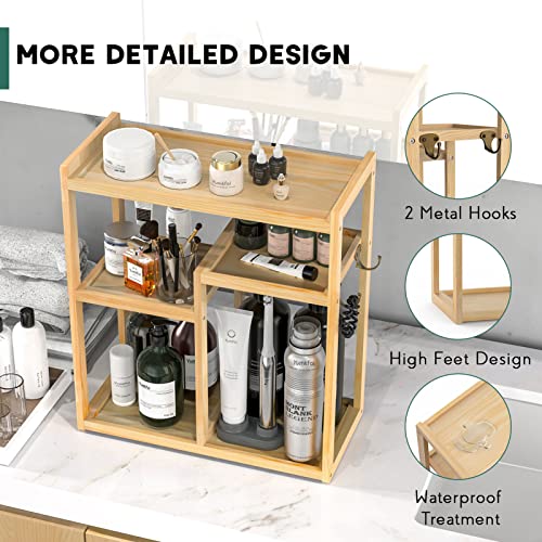 Yumkfoi Bathroom Organizer Countertop, Wood Vanity Organizers and Storage Bathroom Sink Organizer, Counter Shelf Trays Holders, Skincare Makeup Cosmetics Organizers, Kitchen Spice Standing Rack