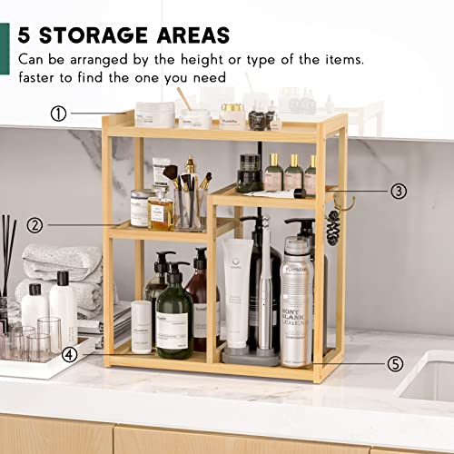 Yumkfoi Bathroom Organizer Countertop, Wood Vanity Organizers and Storage Bathroom Sink Organizer, Counter Shelf Trays Holders, Skincare Makeup Cosmetics Organizers, Kitchen Spice Standing Rack