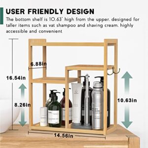 Yumkfoi Bathroom Organizer Countertop, Wood Vanity Organizers and Storage Bathroom Sink Organizer, Counter Shelf Trays Holders, Skincare Makeup Cosmetics Organizers, Kitchen Spice Standing Rack