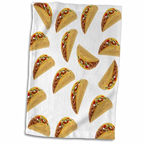 3D Rose Print of Tacos Toss Repeat Pattern Hand Towel, 15" x 22", Multicolor