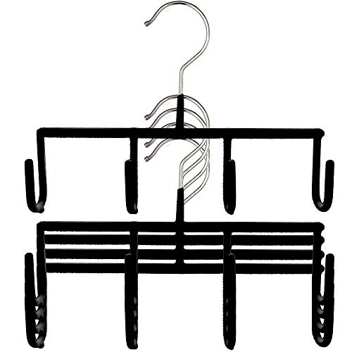 Mawa by Reston Lloyd Non-Slip Space-Saving Clothes Hanger For Belts with 4 Hooks, Style GH, Set of 5, Black