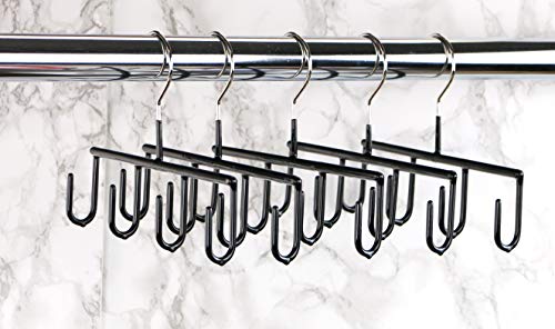 Mawa by Reston Lloyd Non-Slip Space-Saving Clothes Hanger For Belts with 4 Hooks, Style GH, Set of 5, Black