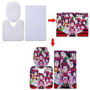 DIY Custom Bathroom 3-Piece Set 3D Non-Slip Toilet Pattern Toilet Cover 3-Piece Bath Mat Carpet，Personalized Toilet Three-Piece Set