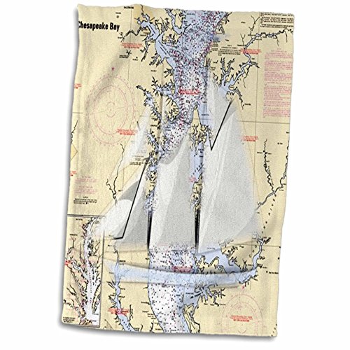 3D Rose Print of Chart with Sailboat and Chesapeake Bay TWL_204864_1 Towel, 15" x 22"