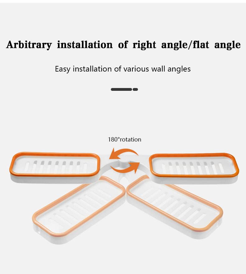 HN 180° Rotatable Bathroom Corner Rack Wall Mounted Shower Shelf Shampoo Storage Rack Holder White Orange, 13x4.3x2.75inch