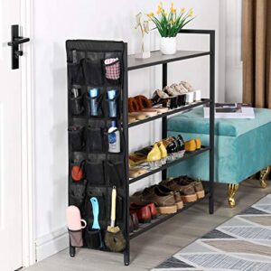 VECELO Shoe Rack Entryway Storage Stand with Removable Side Pockets, 4-Tier Organizer, Brown